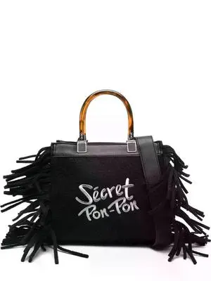 SECRET PON-PON Fringed Top-handles Shoulder Bag - Black
