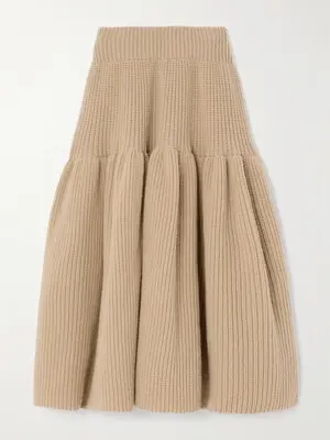 Dries Van Noten Tiered Ribbed Wool Midi Skirt