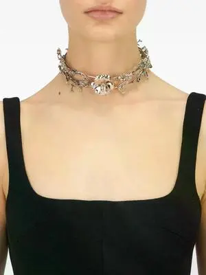 Blumarine Floral Motif Choker Necklace - Grey