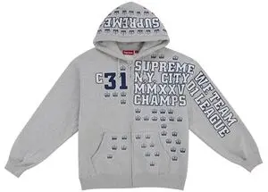 Supreme League Champs Zip Up Hooded Sweatshirt - Grey