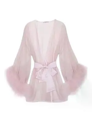 GILDA & PEARL Brief Encounter Feather-trim Silk Robe - Pink