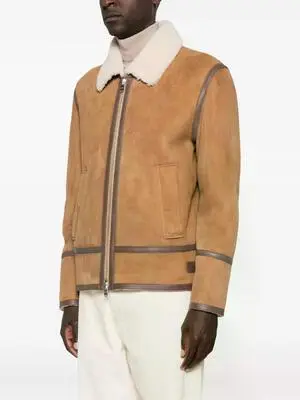 DONDUP Zip-up Shearling Collar Leather Jacket