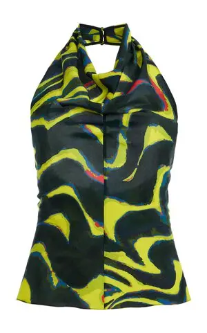 Christopher John Rogers Printed Jersey Cowl-neck Halter Top