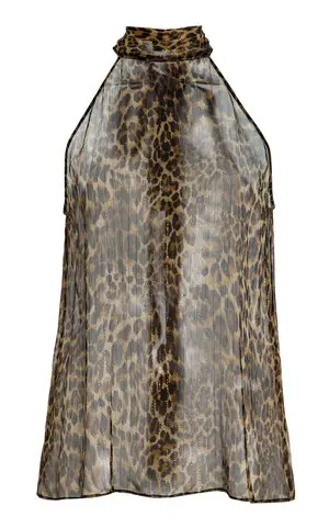 NILI LOTAN Alla Leopard Silk Halter Top