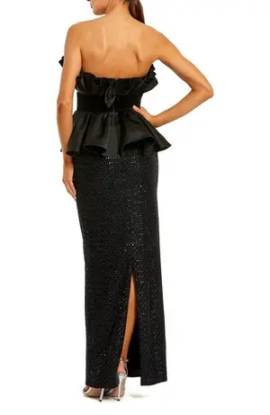 Mac Duggal Strapless Peplum Sequin Gown