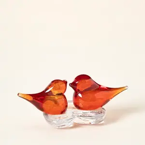 UNCOMMON GOODS Lovebirds Glass Desktop Sculpture Gather Glass - Red-orange