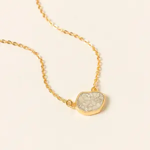 UNCOMMON GOODS Sliced Diamond Pendant Necklace - Raw Diamond Pebble
