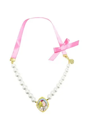 BITS & BOWS Eloise Bow Pearls Cameo Necklace - Pink/white