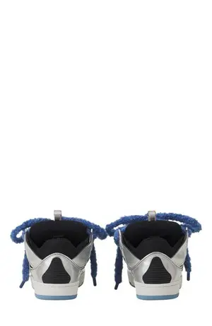 LANVIN Curb Metallic Leather Sneakers With Mesh Laces