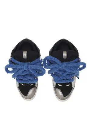 LANVIN Curb Metallic Leather Sneakers With Mesh Laces