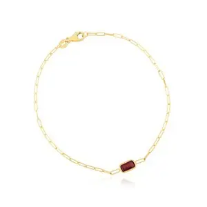THE LOVERY FINE JEWELRY 14k Yellow Gold Paperclip Bracelet - Garnet
