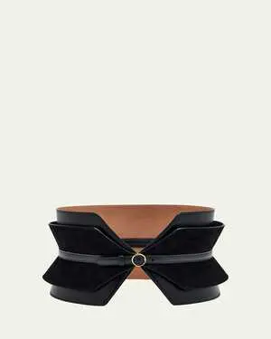 Alaïa Double Bustier Leather And Suede Waist Belt - Noir