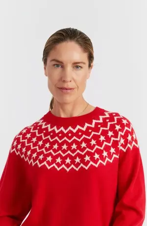 Chinti & Parker Wool Cashmere Star Yoke Sweater - Velvet Red