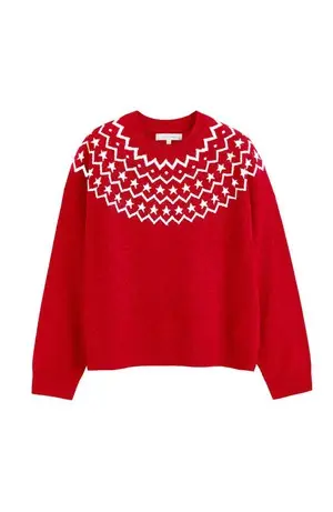 Chinti & Parker Wool Cashmere Star Yoke Sweater - Velvet Red