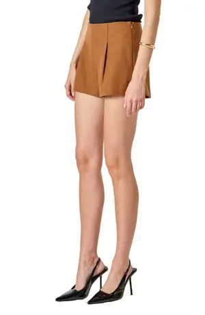 Endless Rose Pleated Low Rise Shorts - Camel