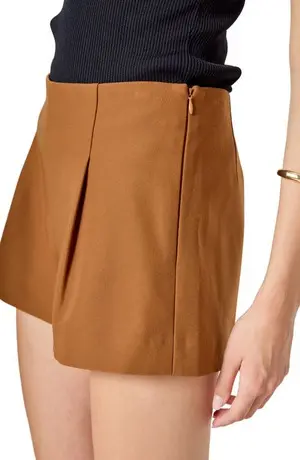 Endless Rose Pleated Low Rise Shorts - Camel