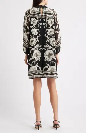 Halogen Print Long Sleeve Shift Dress