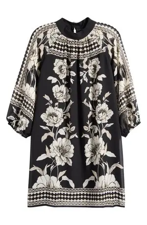 Halogen Print Long Sleeve Shift Dress