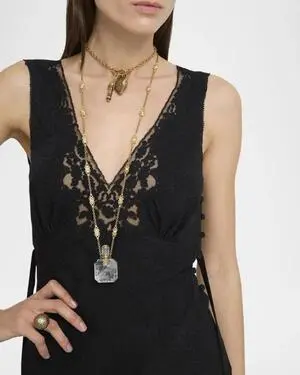 Chloé Silk Jacquard & Lace Column Dress - Black