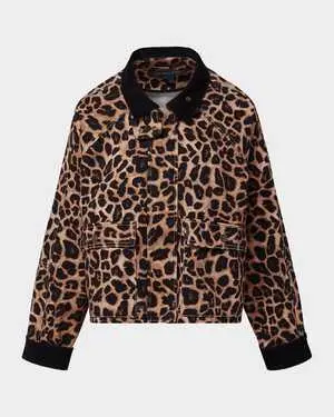 Veronica Beard Arlo Leopard Chore Jacket - Washed Leopard