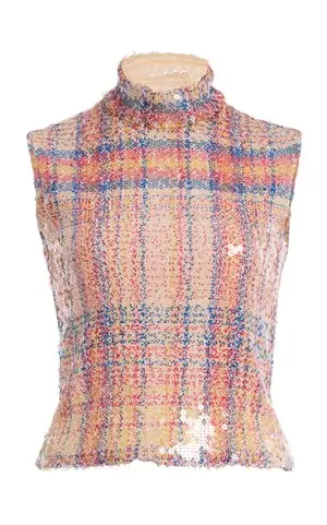 Brandon Maxwell The Piper Embellished Tank Top Plaid