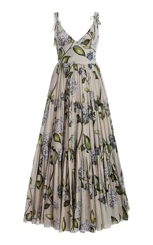 Oscar De La Renta Pleated Cotton Voile Midi Dress - Multi