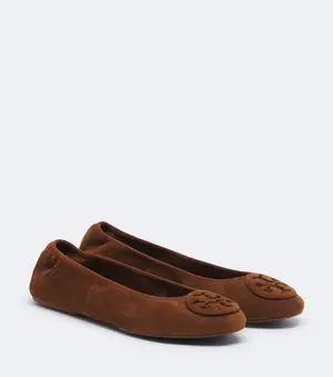 Tory Burch Reva Travel Suede Ballet Flats - Brown