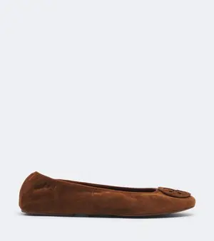 Tory Burch Reva Travel Suede Ballet Flats - Brown