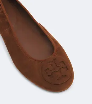 Tory Burch Reva Travel Suede Ballet Flats - Brown