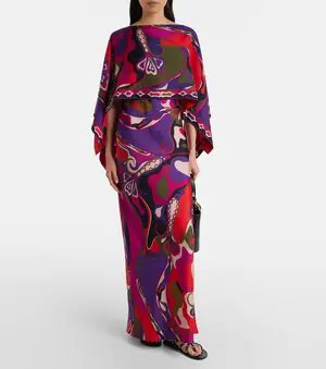 Emilio Pucci Orchidee Silk Slip Dress And Cape Set