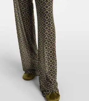 Dries Van Noten Embellished Printed Sheer Jersey Pants