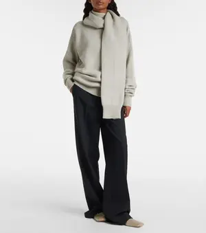 Calvin Klein Cashmere Sweater With Integrated Scarf Detail - Grey