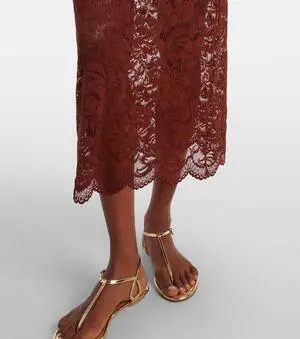 Rabanne Floral Lace Midi Skirt - Brown