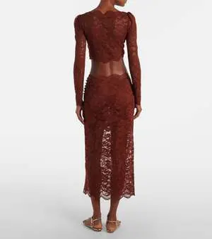 Rabanne Floral Lace Midi Skirt - Brown