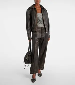 JACQUES WEI High-rise Leather Wide-leg Trousers