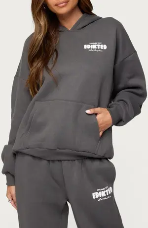 EDIKTED Lounge Edit Logo Graphic Hoodie - Dark-gray