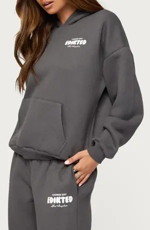 EDIKTED Lounge Edit Logo Graphic Hoodie - Dark-gray