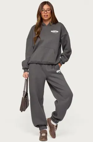 EDIKTED Lounge Edit Logo Graphic Hoodie - Dark-gray