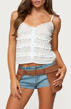 EDIKTED Embroidered Ruffled Cotton Camisole