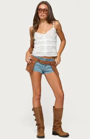 EDIKTED Embroidered Ruffled Cotton Camisole