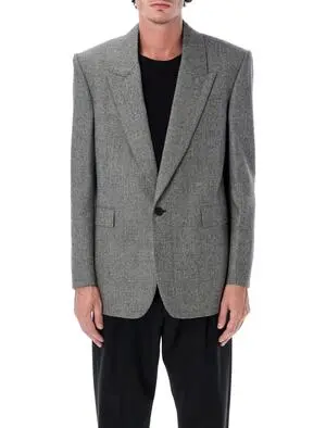 Saint Laurent Prince Of Wales Wool Single-breasted Blazer - Black