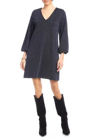Karen Kane Metallic Long Sleeve Mini Dress - Navy