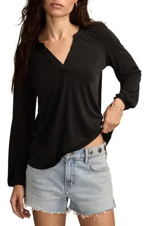 Lucky Brand Sandwash V-neck Top - Caviar