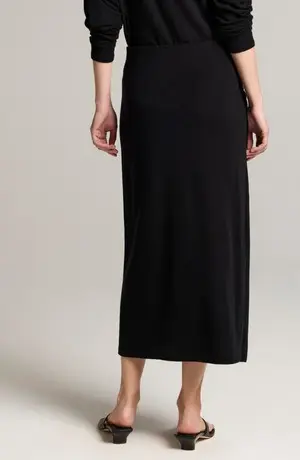 Vince Ruched Wool Blend Knit Midi Skirt - Black