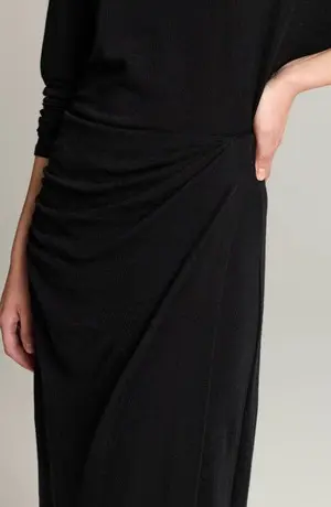 Vince Ruched Wool Blend Knit Midi Skirt - Black