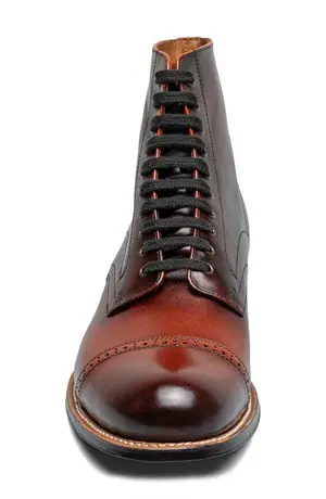 STACY ADAMS Madison Cap Toe Lace Up Boot - Cognac