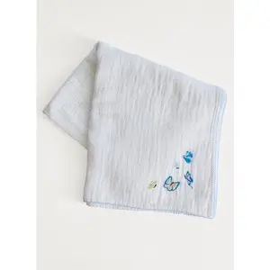 TIMO & VIOLET Butterfly Embroidered Shawl Blanket - White