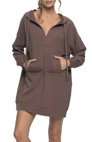 Felina Kimora Long Sleeve Sweatshirt Lounge Dress - Deep Taupe