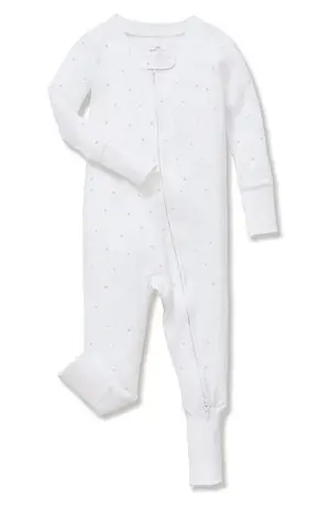 PETITE PLUME Stars Stretch Pima Cotton Blend Convertible One-piece Pajamas - White