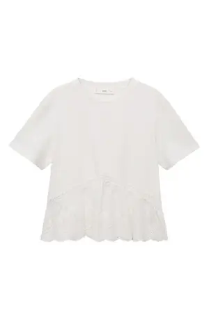 Mango Embroidered Eyelet Hem Cotton T-shirt